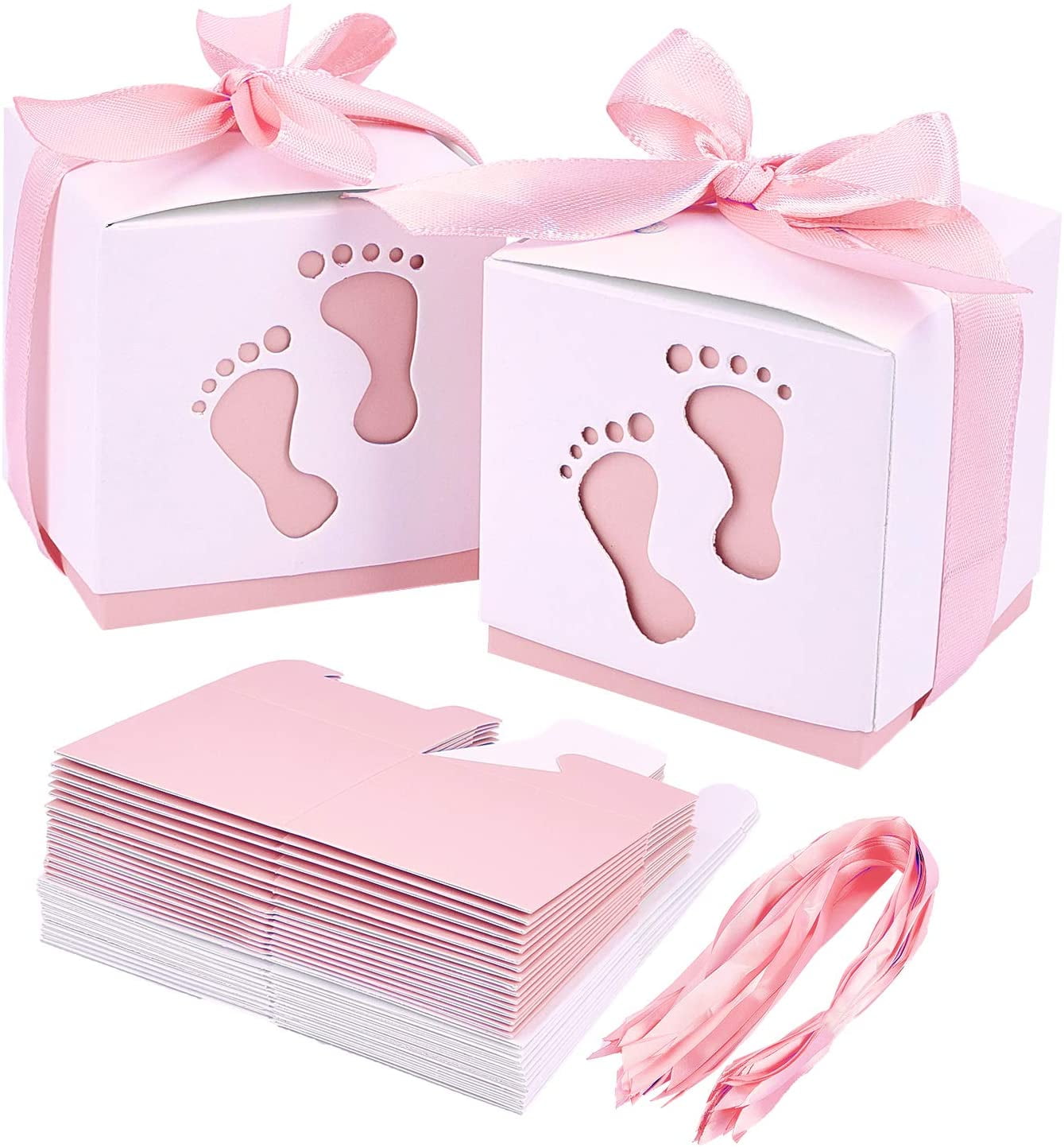 60 Sets Footprints Gift Boxes Newborn Baby Shower Favor Boxes Candy ...