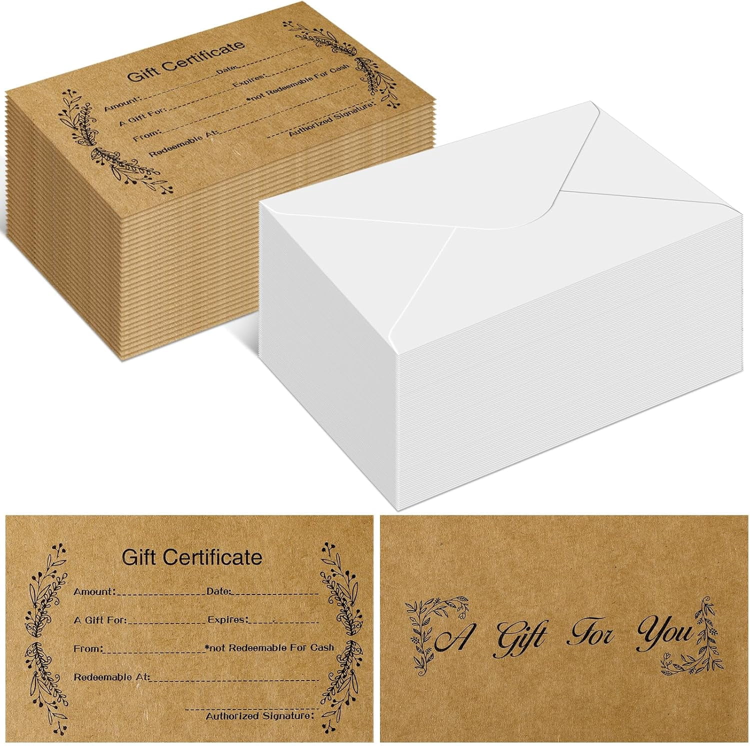 60 Sets Gift Certificates for Business Blank Gift Certificate Cards ...