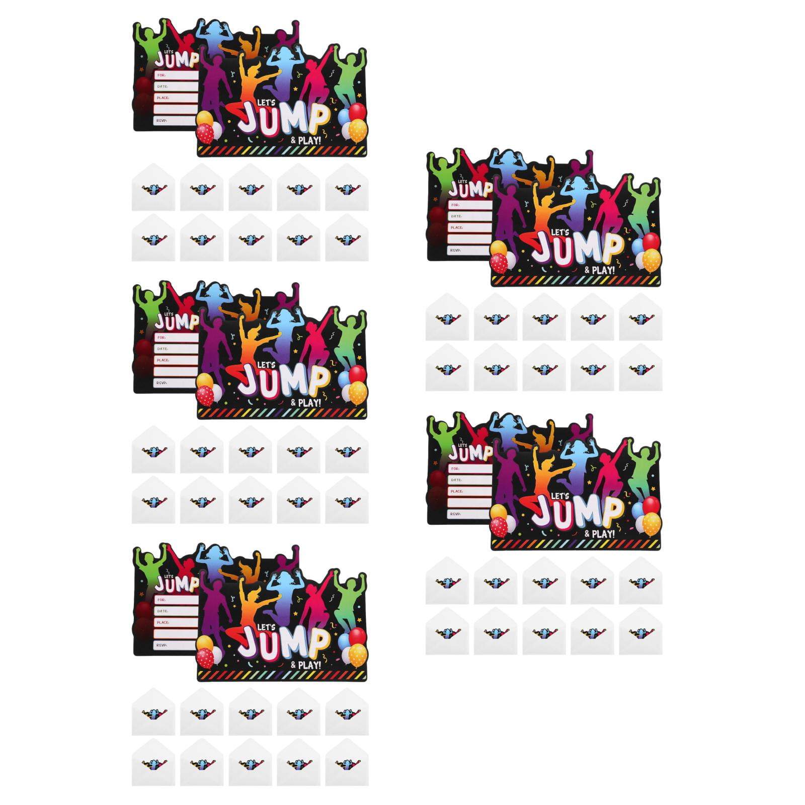 60 Sets Lets Jump And Play Birthday Invitation Trampoline Birthday Jumping Party Double Sided ...