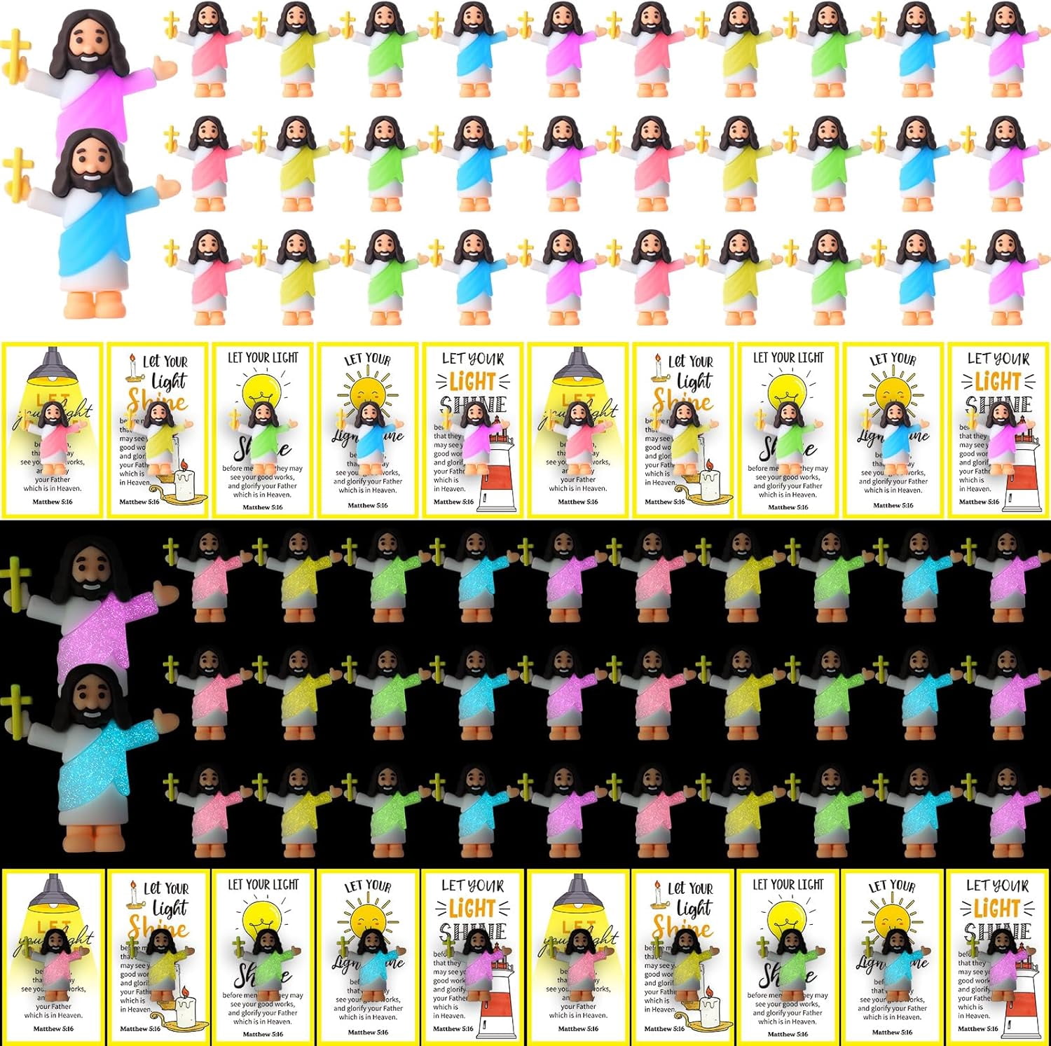 60 Sets Mini Figurines Bulk Glow in The Dark with Let Your Light Shine ...