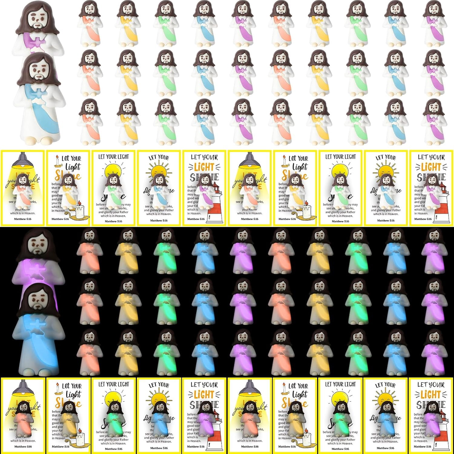 60 Sets Mini Figurines Bulk Glow in The Dark with Let Your Light Shine ...