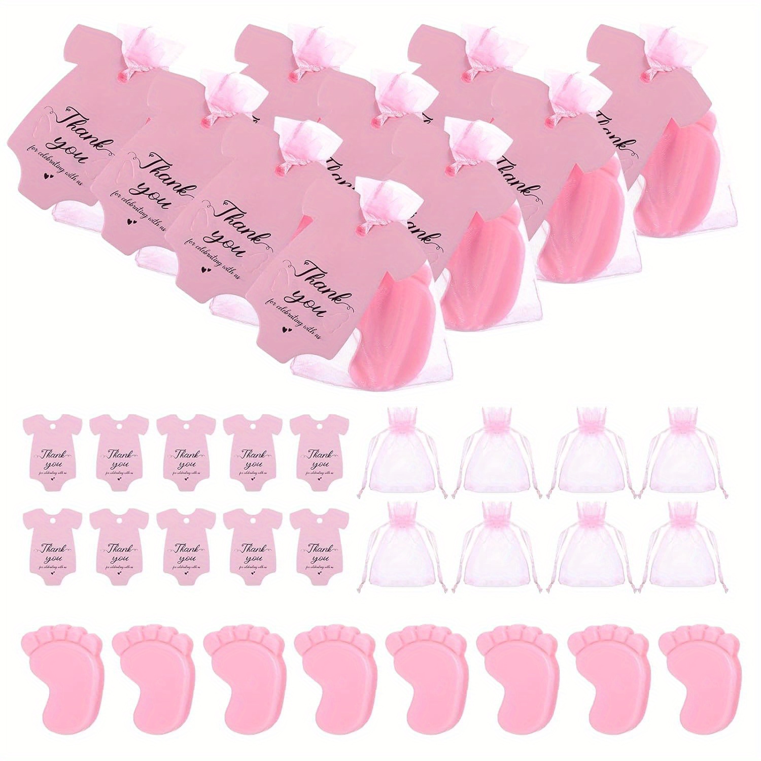 60 Sets Pink Baby Shower Favors, Handmade Pink Baby Feet Scented Soap ...