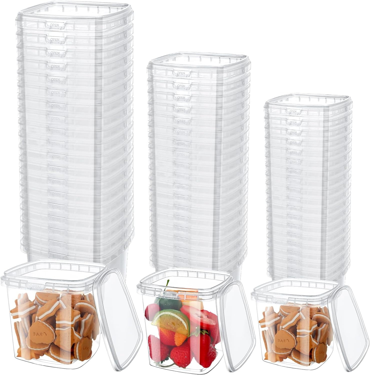60 Sets Square Deli Containers with Lids Clear Food Storage Containers Plastic Freezer ...