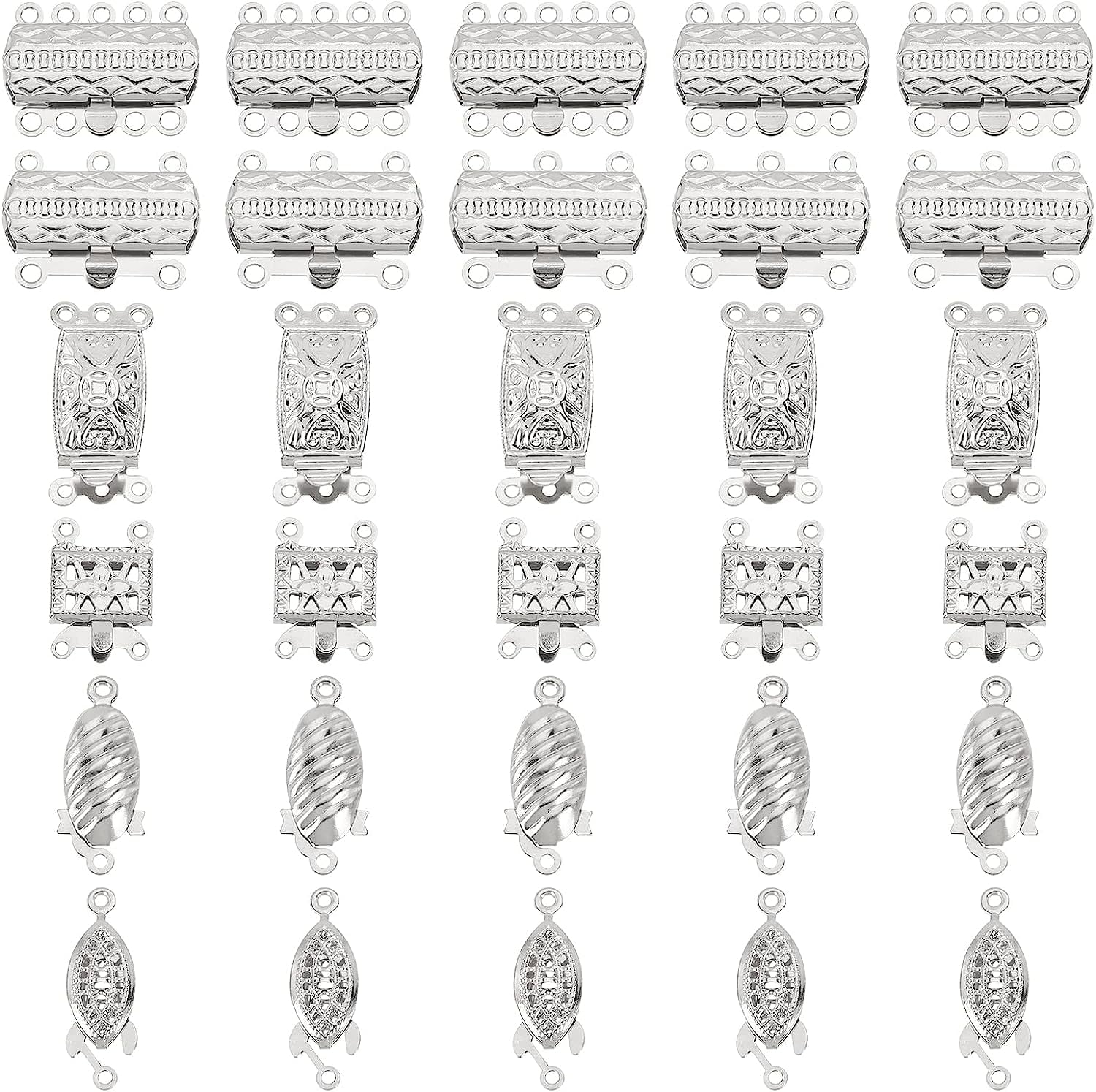 60 Sets Strand Box Clasp 6 Styles Stainless Steel Jewelry Slide Clasps ...