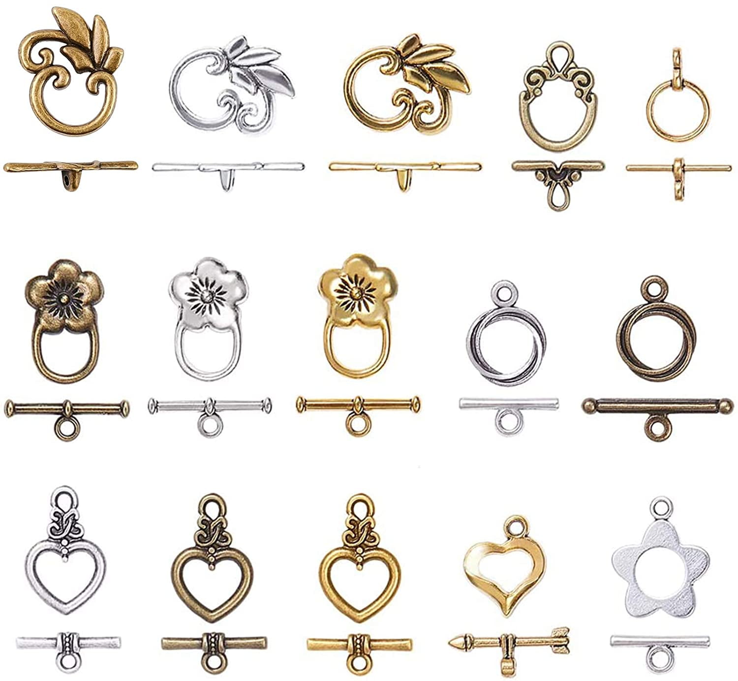 60 Sets Toggle Clasp 15 Styles T-bar Closure Clasps IQ Toggle Clasps ...