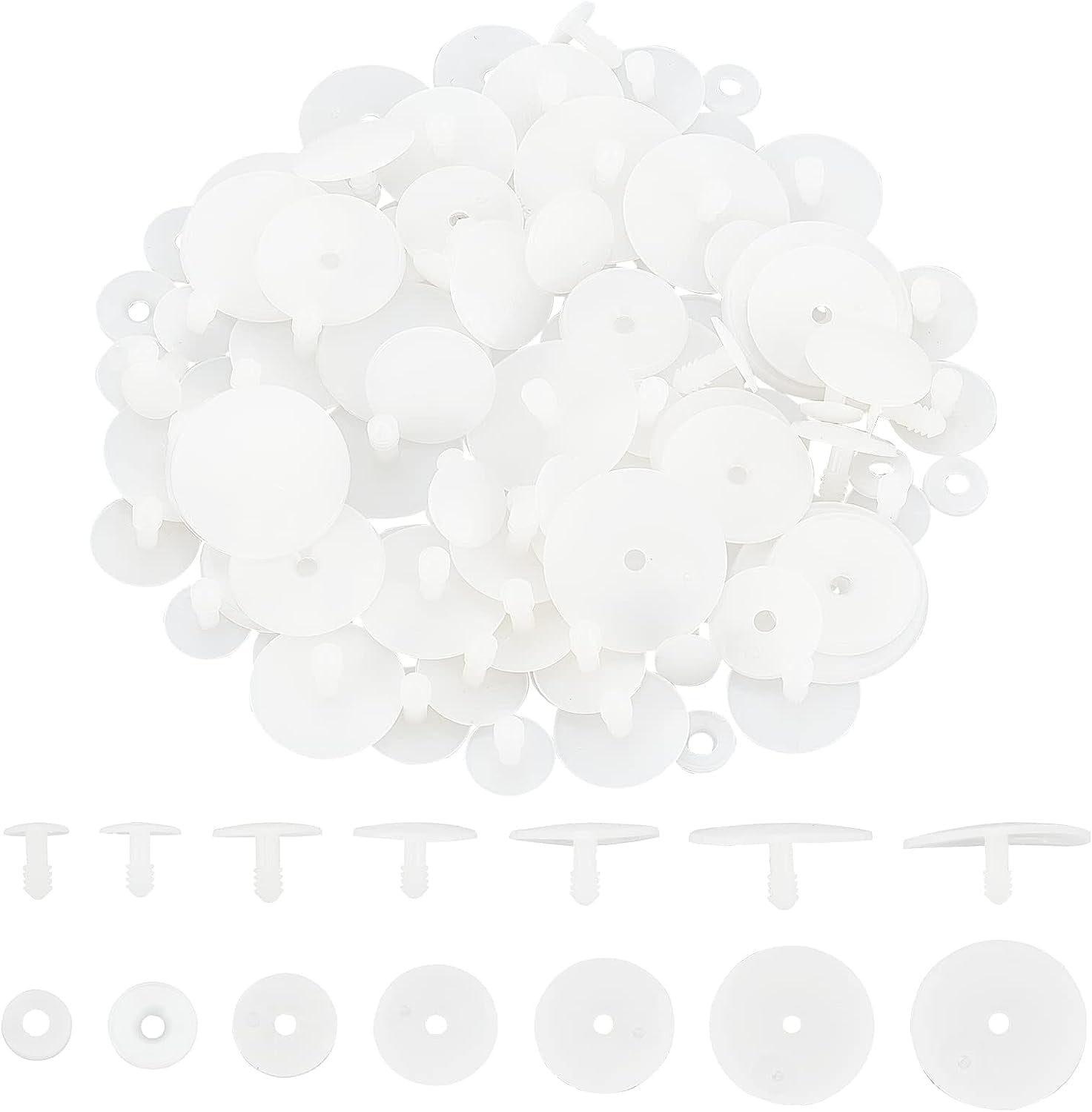 60 Sets White Safety Joints 7 Size Plastic Animal Joints Body Joints ...