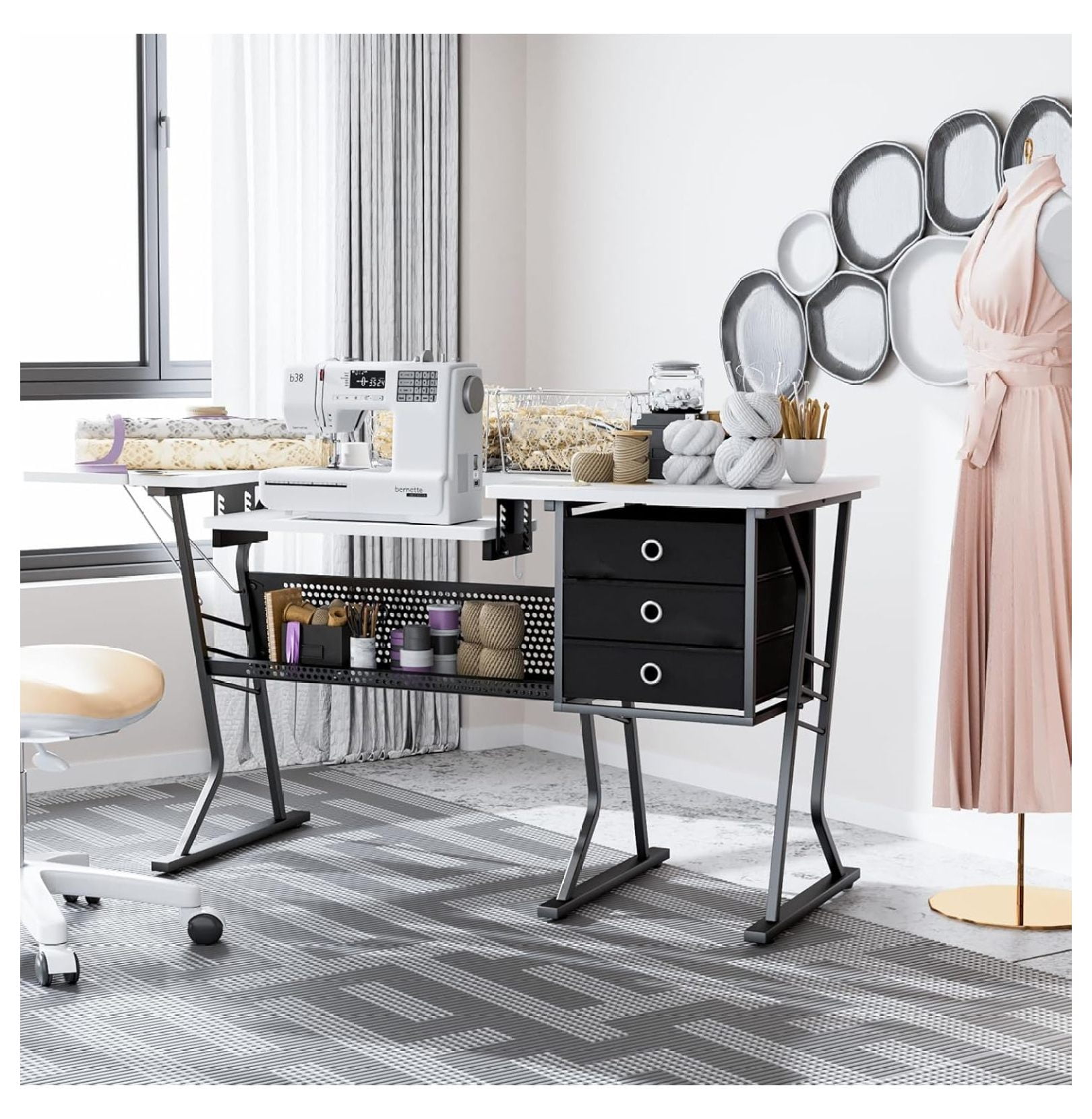 60" Sewing Table, Large Sewing Machine Table w/Adjustable Shelf ...