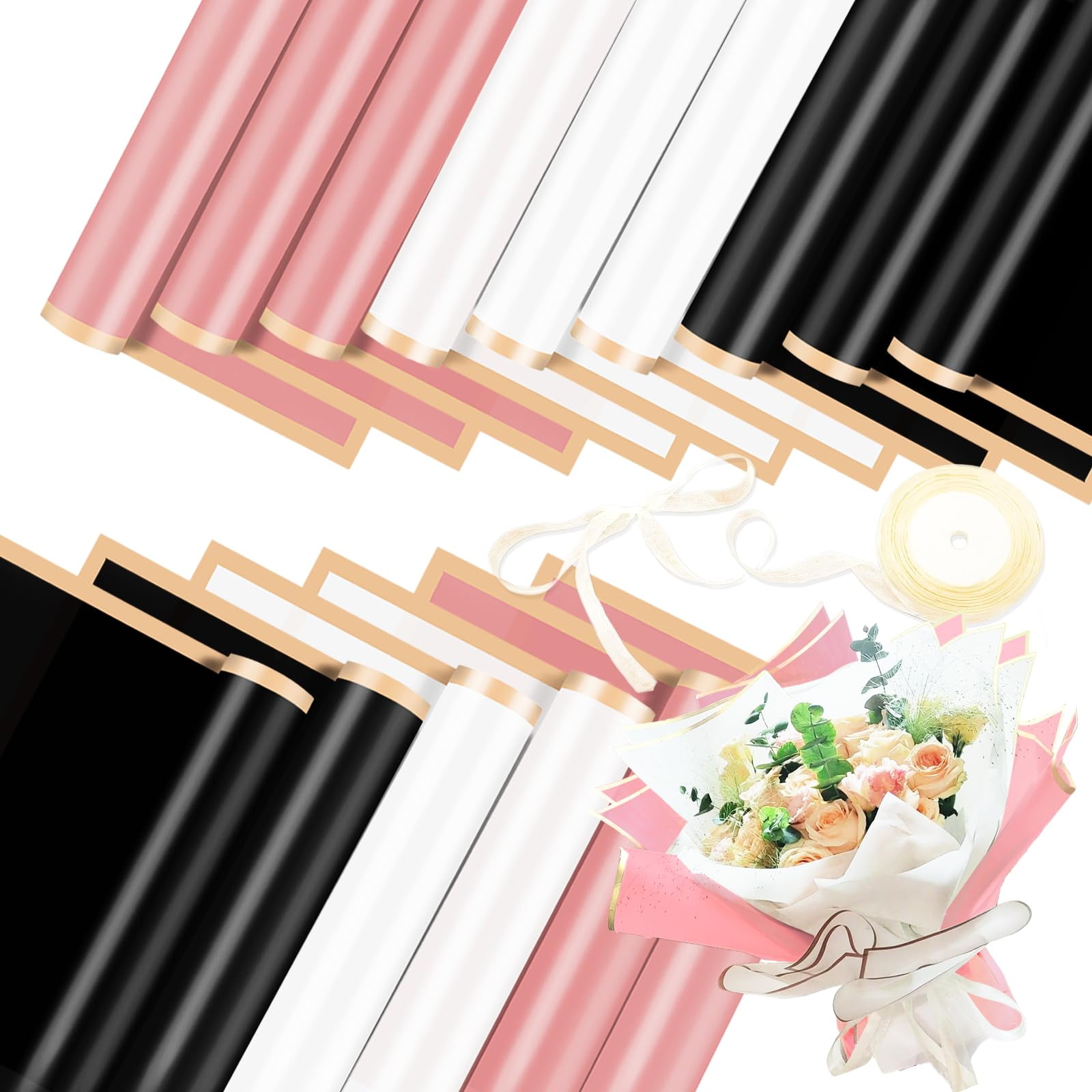 60 Sheet Flower Wrapping MSF2 Paper,Bouquet Wrapping Paper,Pink Black ...