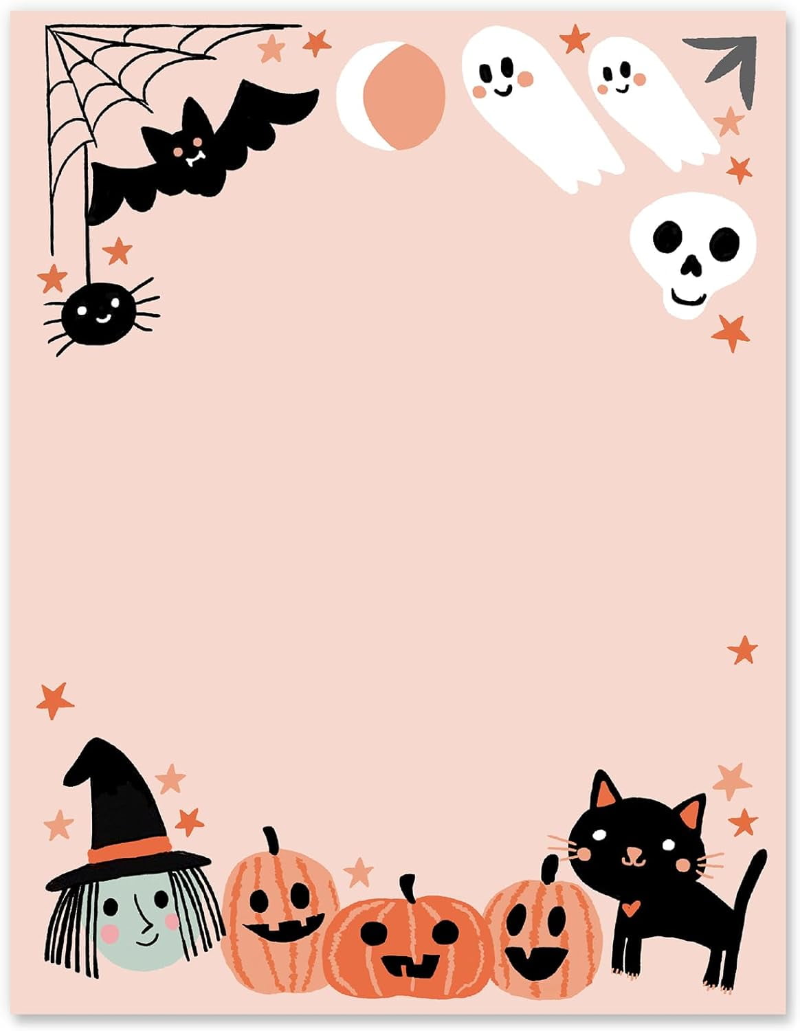 60 Sheet Halloween Stationery Letterhead Paper - Cute Pumpkin Ghost Bat ...