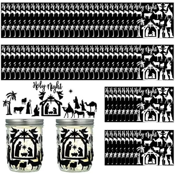 60 Sheet Nativity Scene Stickers Christmas Religious Jesus Mason Jar ...