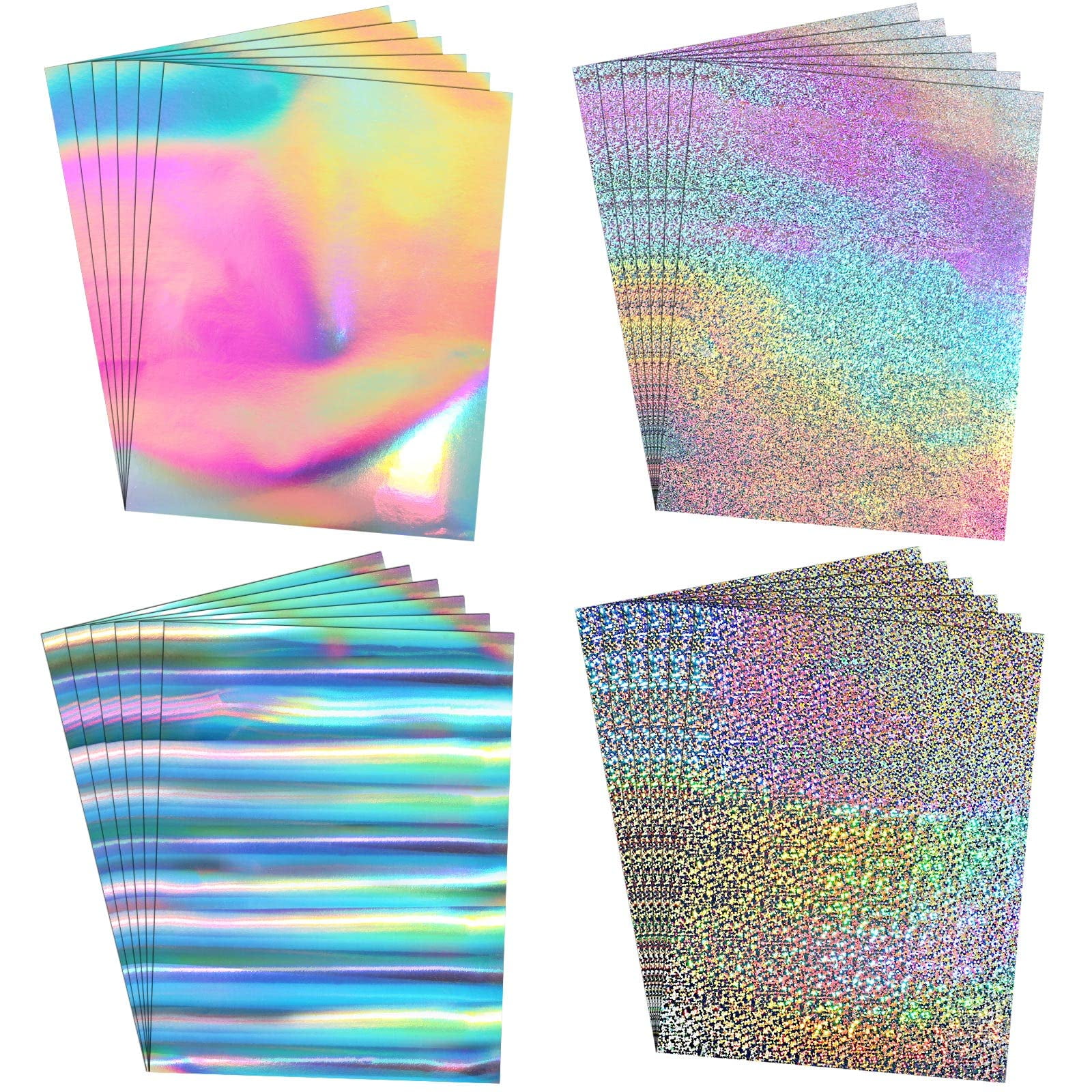 60 Sheets Metallic Holographic RRF12 Card Stock Glitter Mirror Paper ...