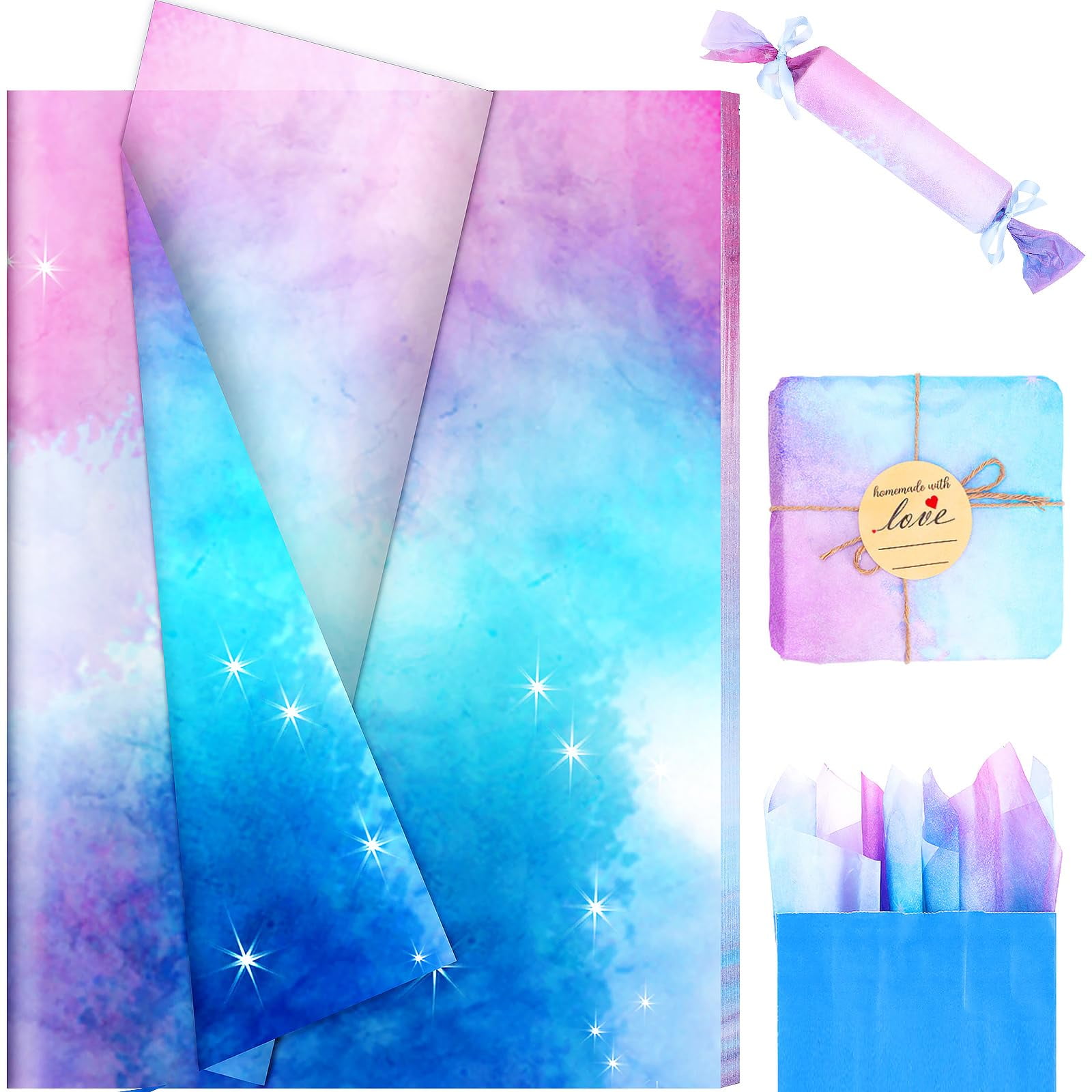 60 Sheets Pink Blue TSF6 Gradient Tissue Paper, 20x14in Gradient Pastel ...