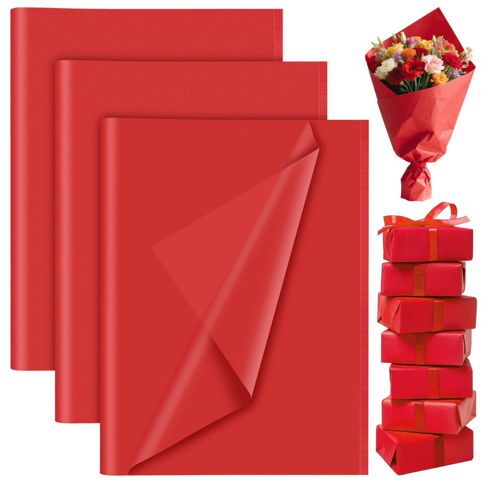 60 Sheets Red Tissue OKA4 Paper Bulk, PLULON Gift Wrapping Tissue Paper ...