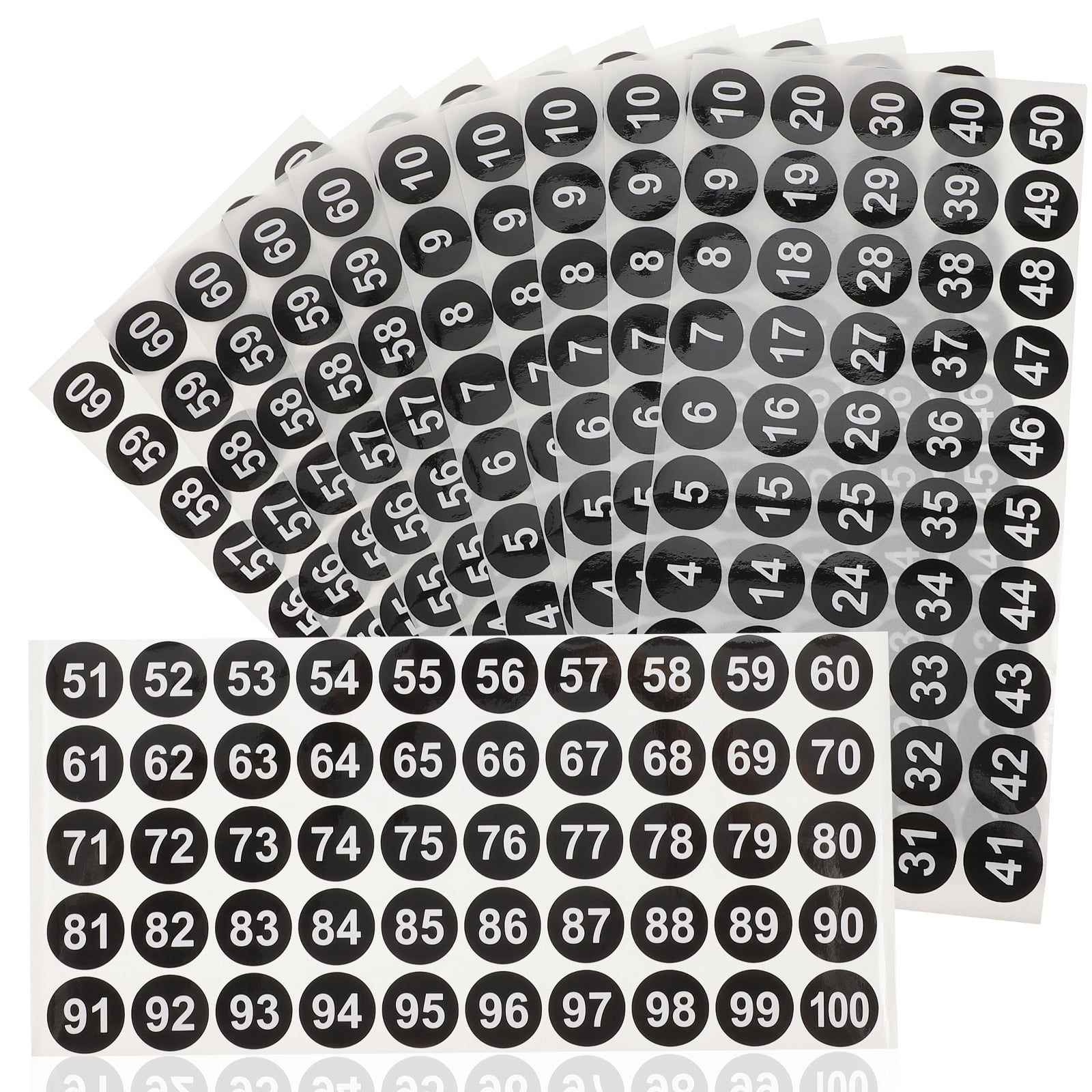 60 Sheets Serial Number Stickers Self-adhesive Number Decals Round ...