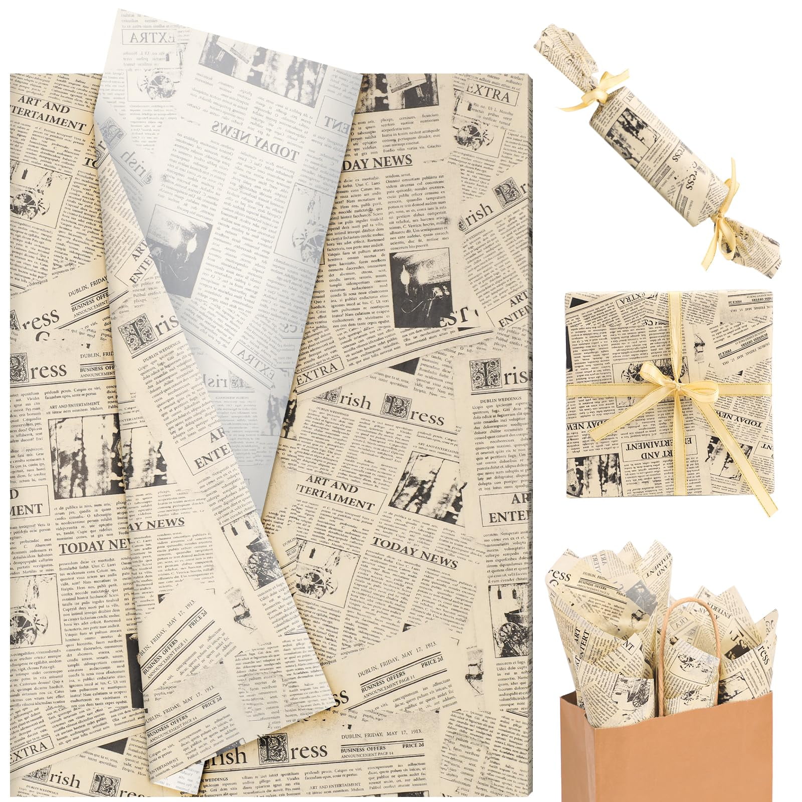 60 Sheets Vantage Newspaper Tissue Paper, 20x14in Yellow Color ...