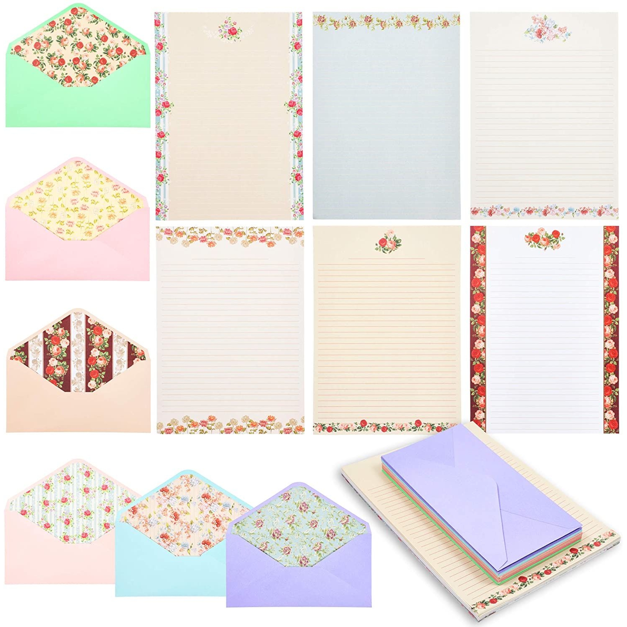 100 Stationery Writing Paper, with Cute Floral Designs Perfect for ...