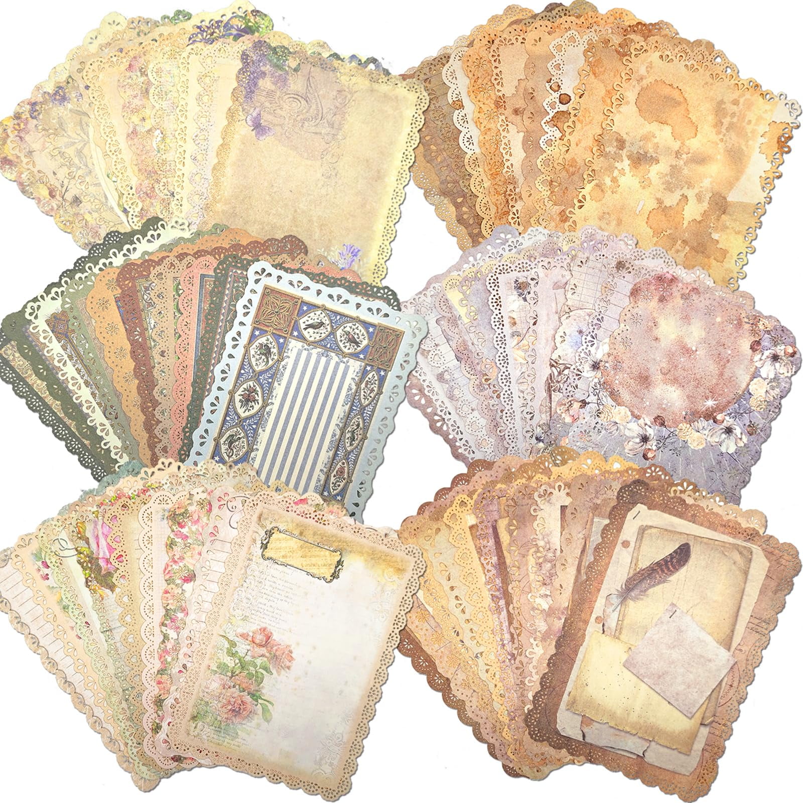 60 Sheets Vintage Scrapbook JKF25 Paper Assorted Set, 6 Pack Mixed Lace ...