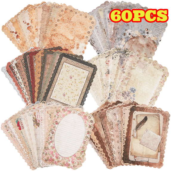 60 Sheets Vintage Scrapbook Paper, Lace Edged Stationery Paper for ...