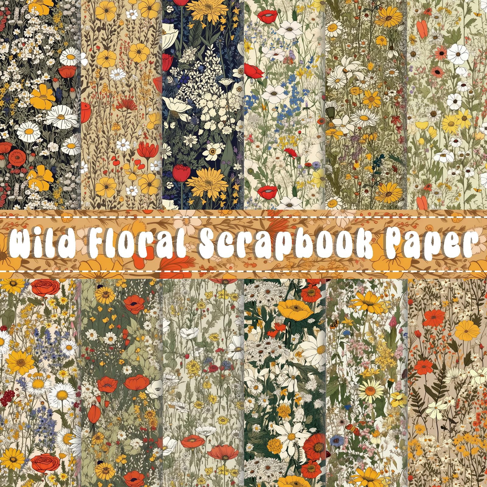 60 Sheets Wildflower Garden AIF9 Floral Scrapbook Paper, Size ...