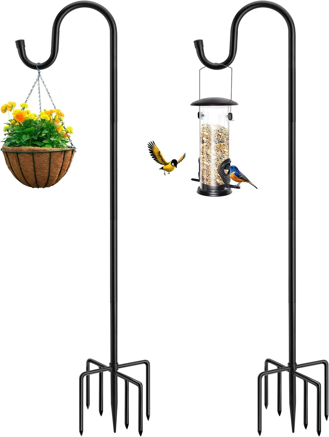 60" Shephards Hook for Outdoor, Heavy Duty Bird Feeder Pole with 7 Base Prongs, Adjustable ...