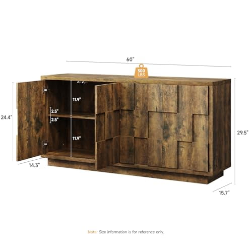 60" Sideboard Buffet Cabinet with Storage, Irregular Panel Design ...