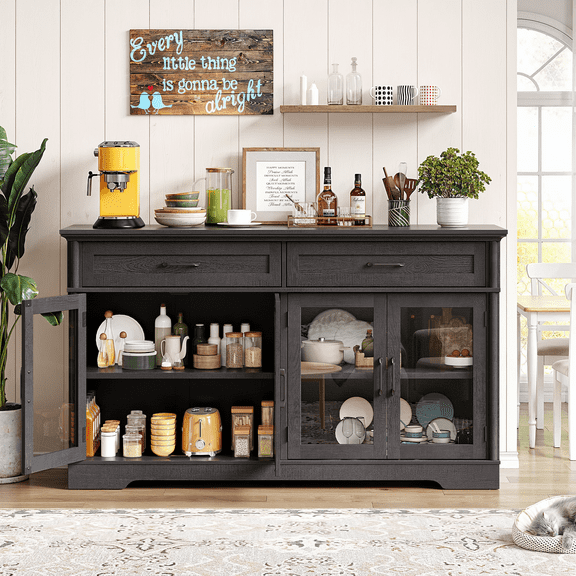 ONBRILL Buffet Cabinet with Storage, 60" Sideboard Cabinet with 4 Glass ...