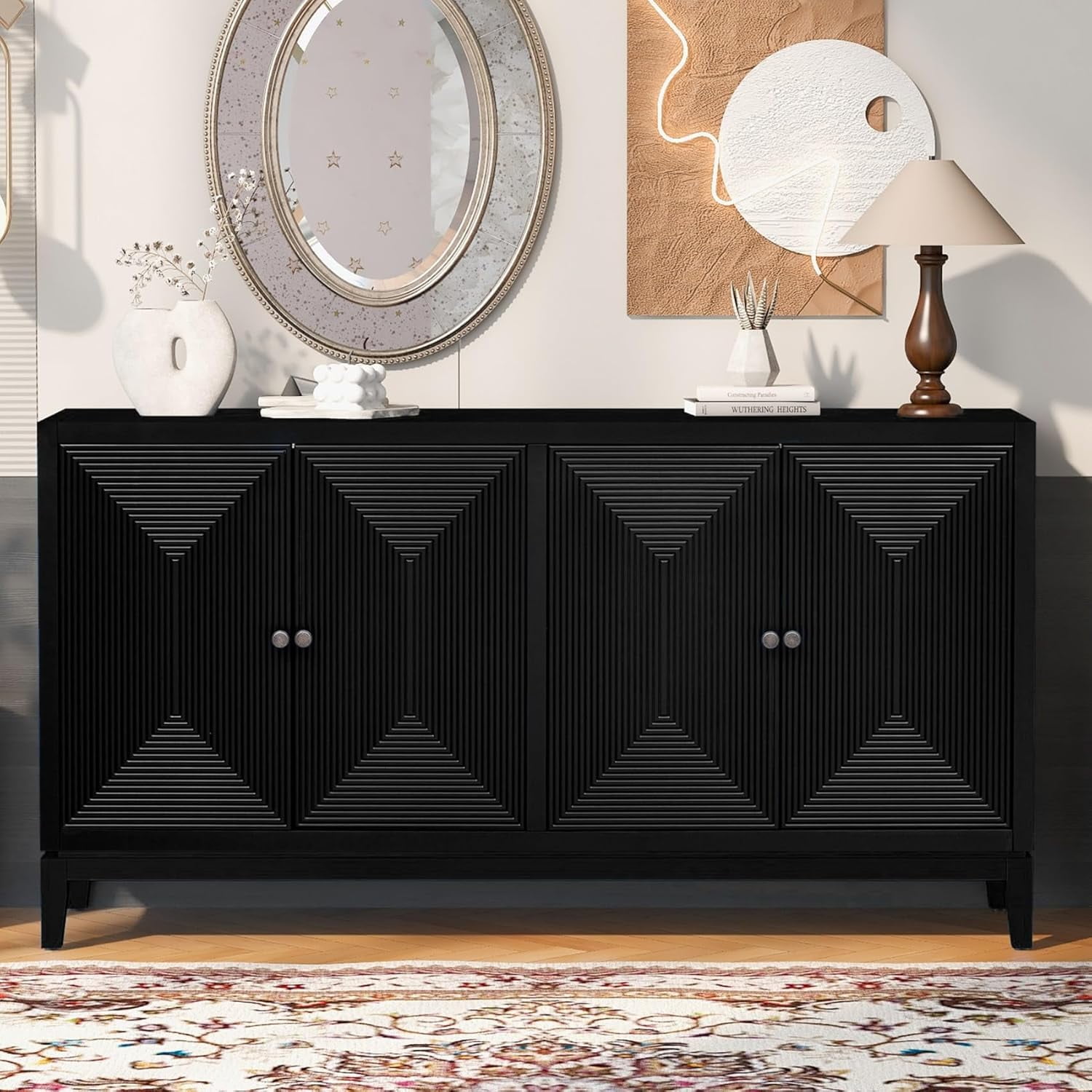 60" Sideboard Buffet Storage Cabinet with 4 Doors and Adjustable ...