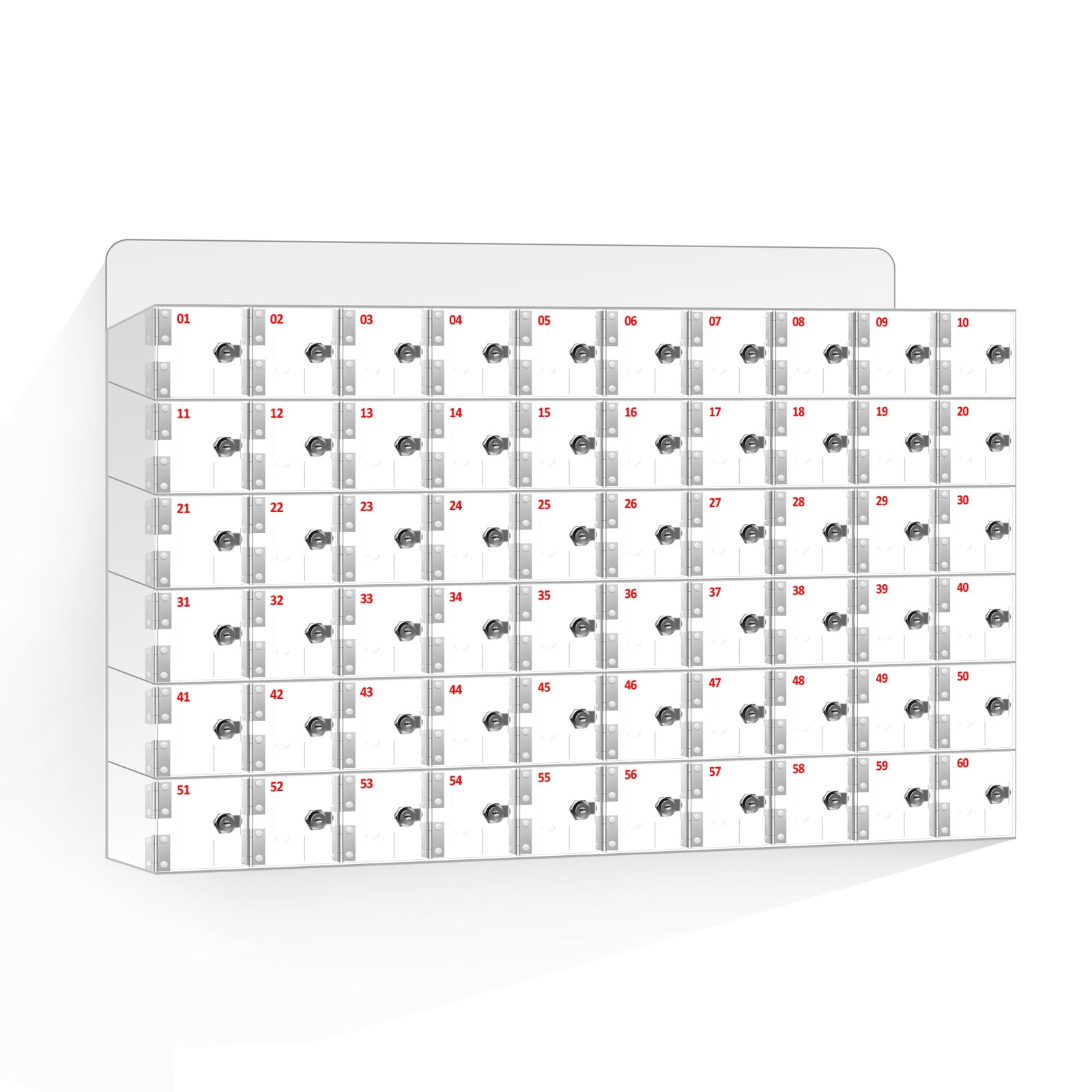 60-Slot Clear Acrylic Cell Phone Locker (24.8"×41"×7.2"), Wall-Mounted ...