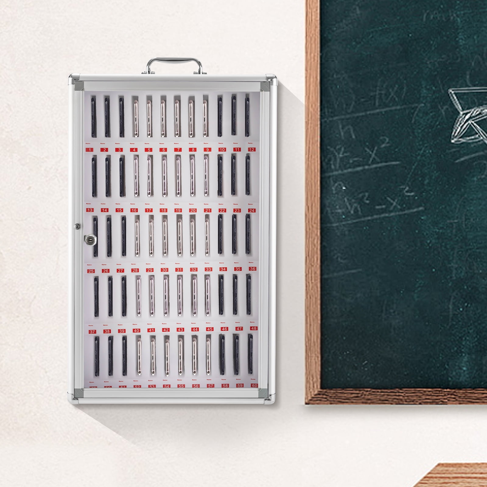 60-Slot Wall Cell Phones Cabinet Lockable Phones Organizer Silver ...
