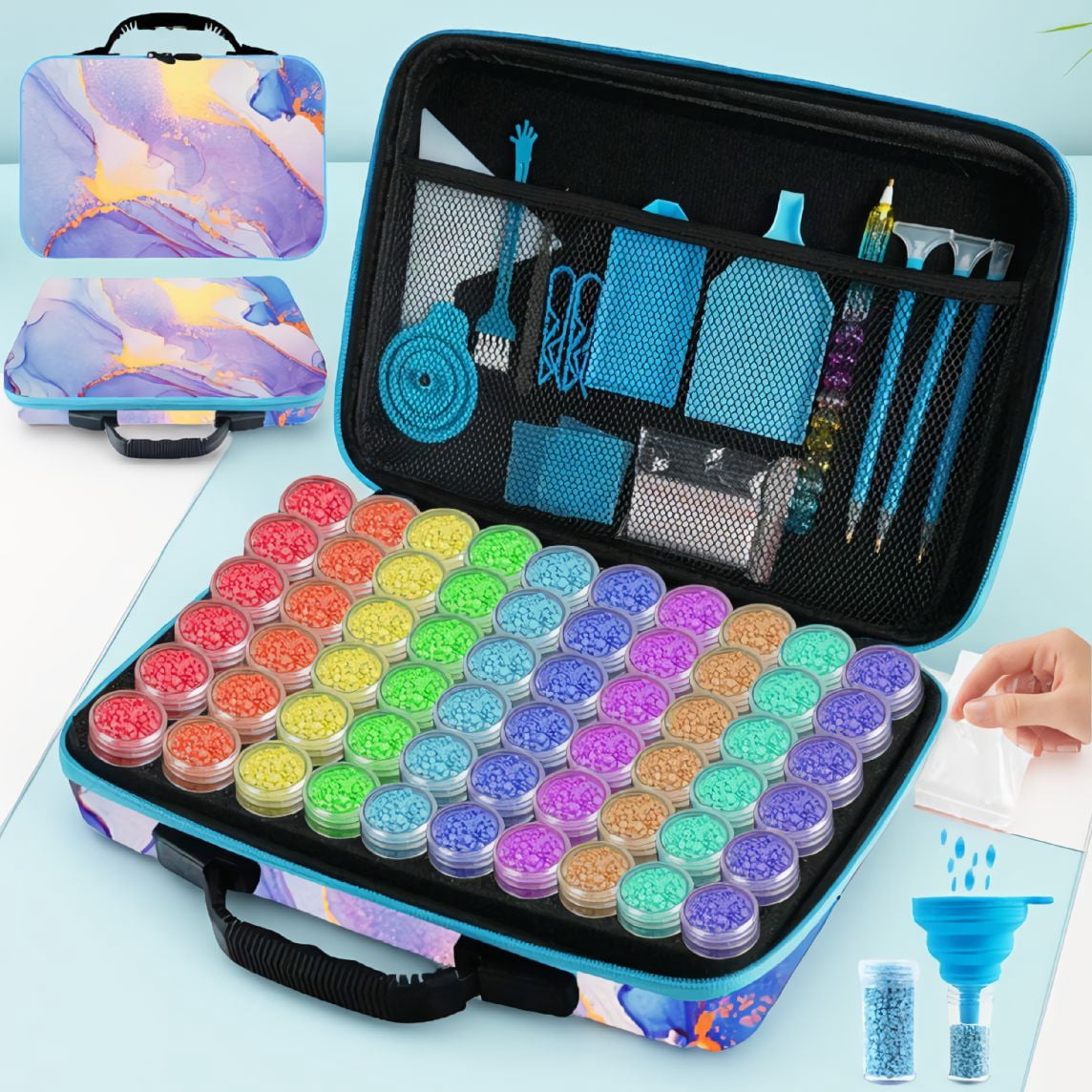 60 Slots Art Storage Case, Portable Painting Organizer Box with Jars ...