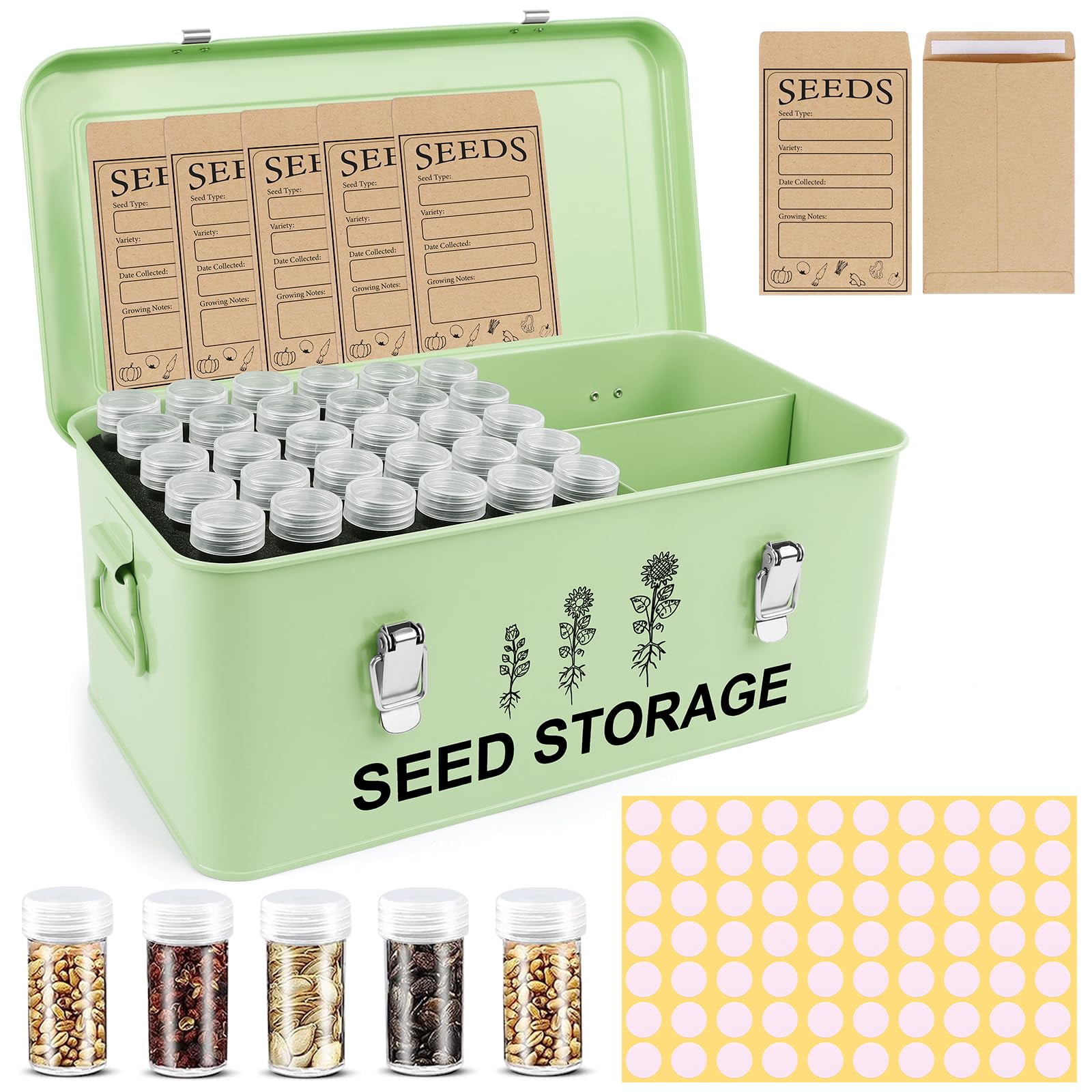 60 Slots Seed Storage Organizer, Metal MTN1 Seed Saving Lid and Safety ...