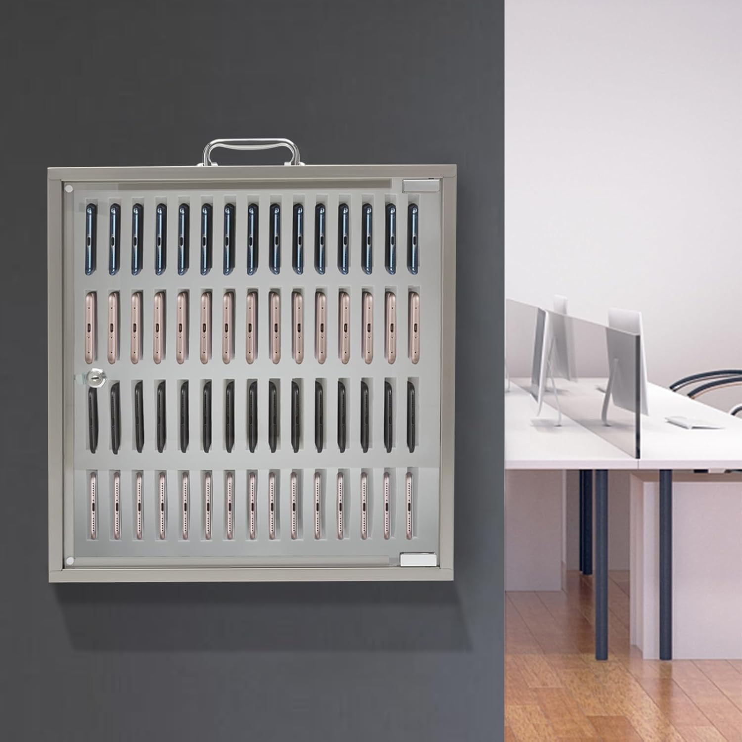 60 Slots Stainless Steel Cell Phone Locker for Classroom Silver Cell ...