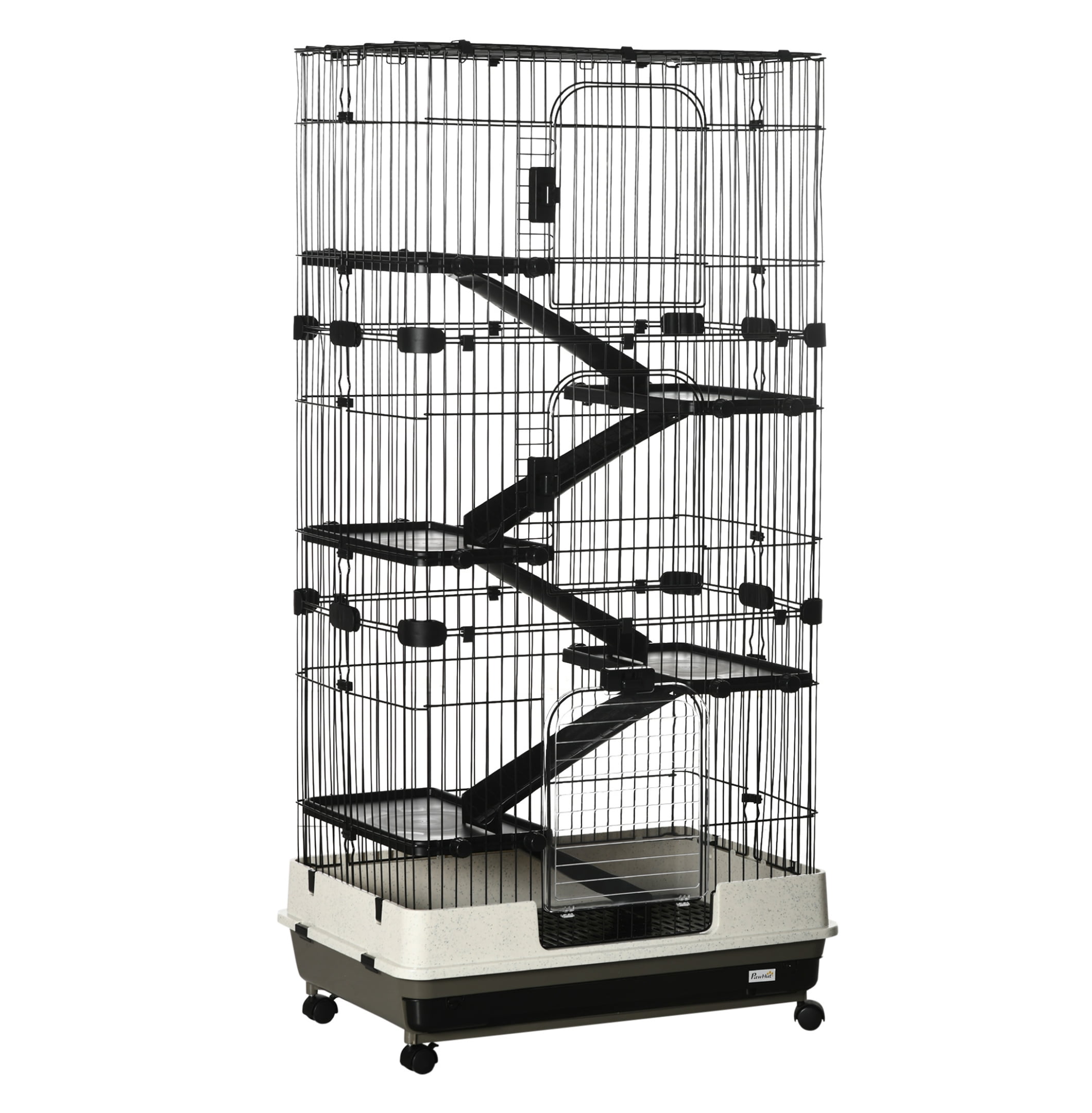 60" Small Animal Cage with Wheels, 6-Level Portable Bunny Cage ...