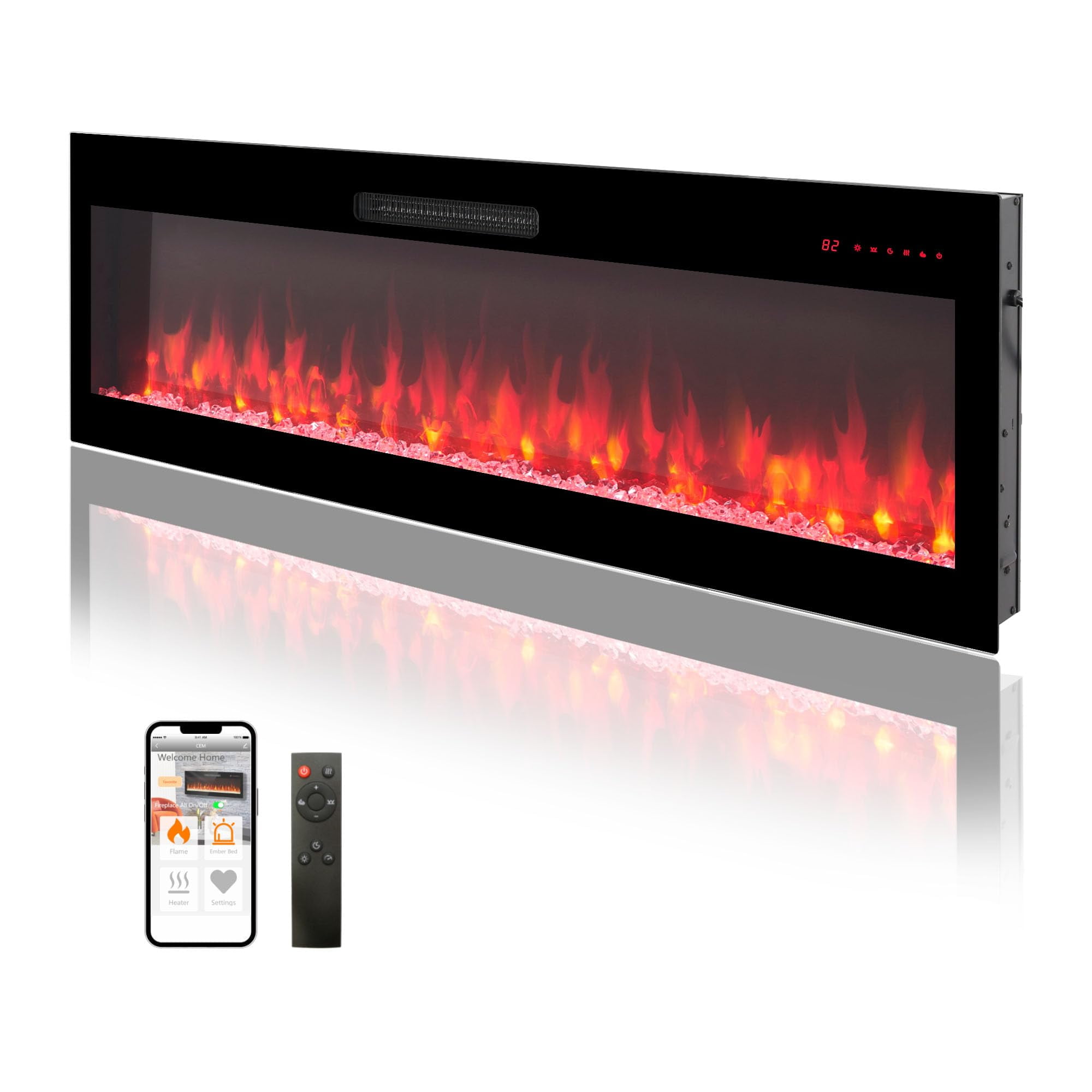 60" Smart Electric Fireplace, Alexa/WiFi Enabled, 16-Color 3D Multi-Row ...