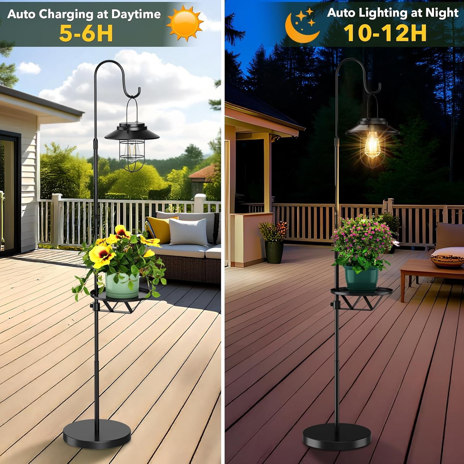 60" Solar Lights with Plant Stand, Outdoor Floor Lamps, Waterproof ...