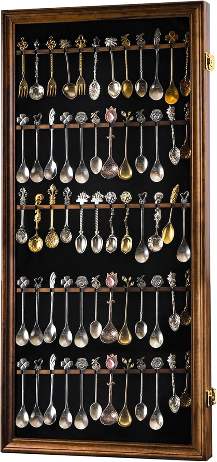 60 Souvenir Tea Spoon Display Case Collection Collector Rack Wall Mount ...