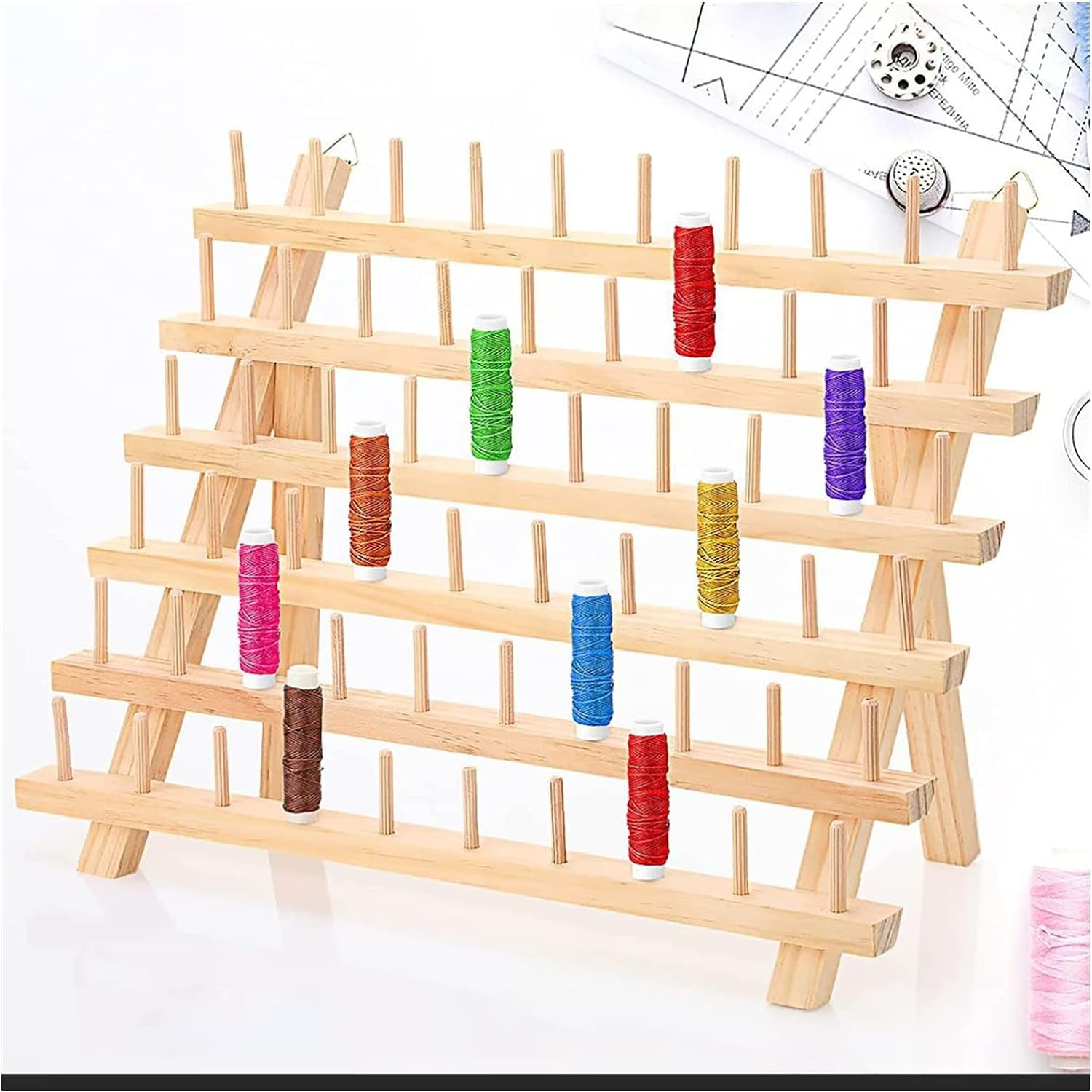 60-Spool Thread Rack, Wooden Thread Holder Sewing Organizer for Sewing ...