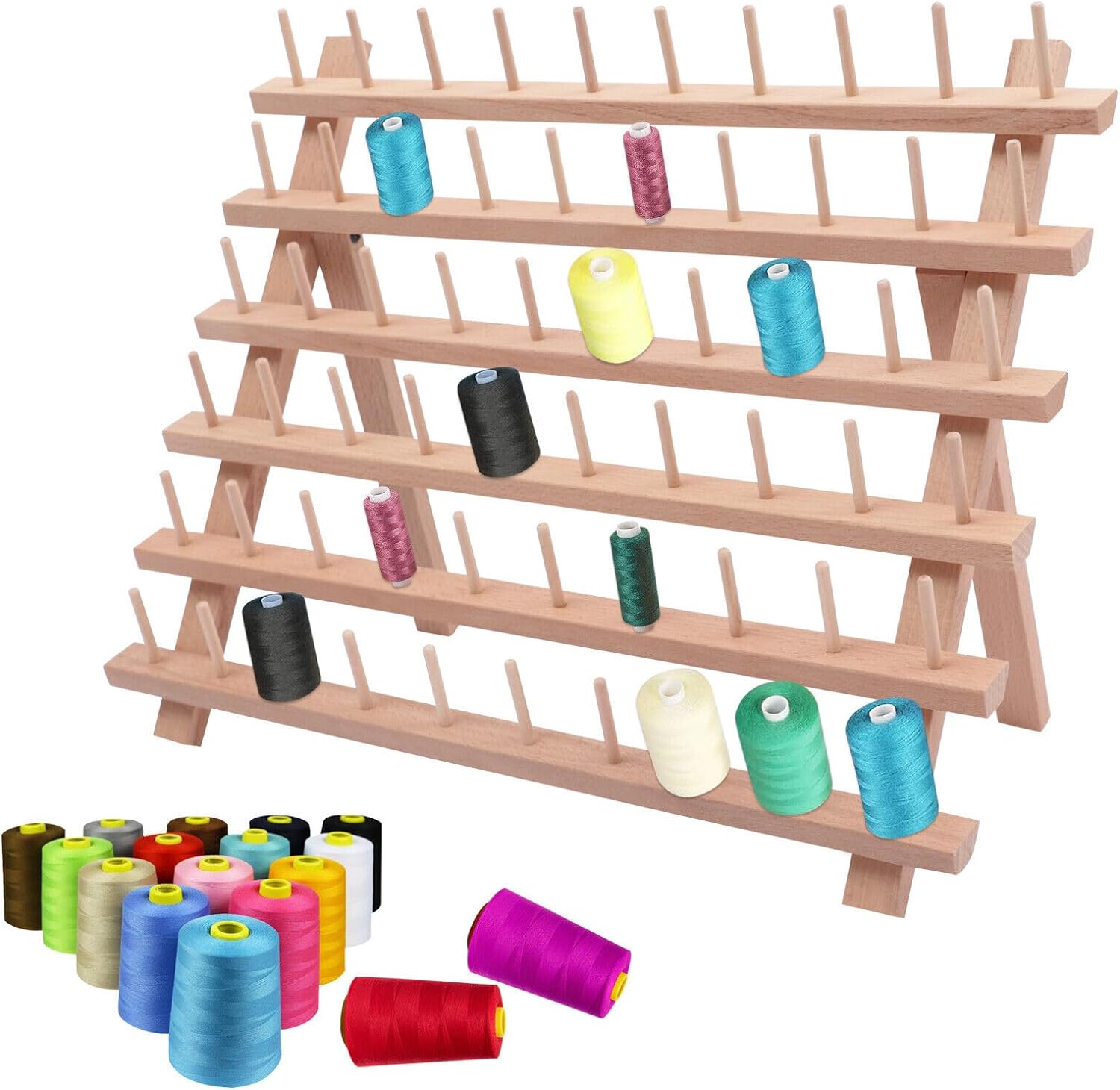 60 Spools Thread Rack Wooden Sewing Embroidery Craft Spool Thread ...