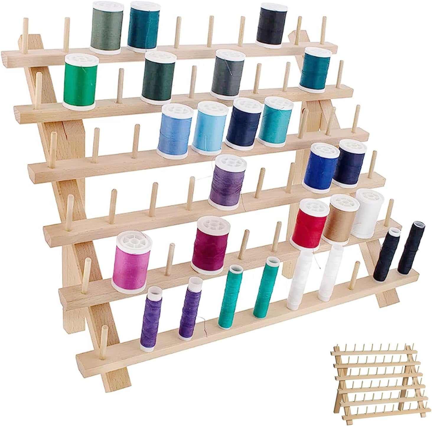 60 Spools Wooden Thread Rack,Sewing Thread Organizer Holder for Sewing ...