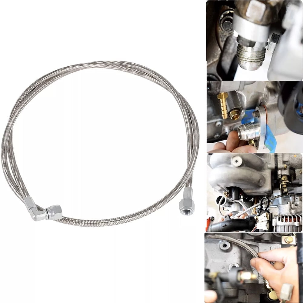 60" Steel Braided Turbo Oil Feed Line with 4AN 90° Straight Hose End 4 ...