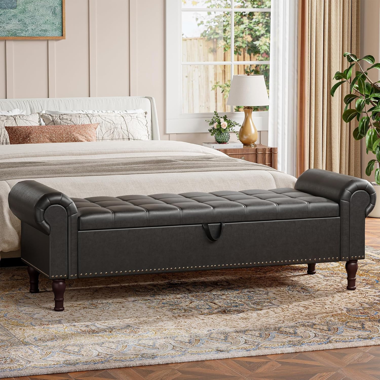60" Storage Ottoman Bench for Bedroom, Full Queen Storage Bench with ...