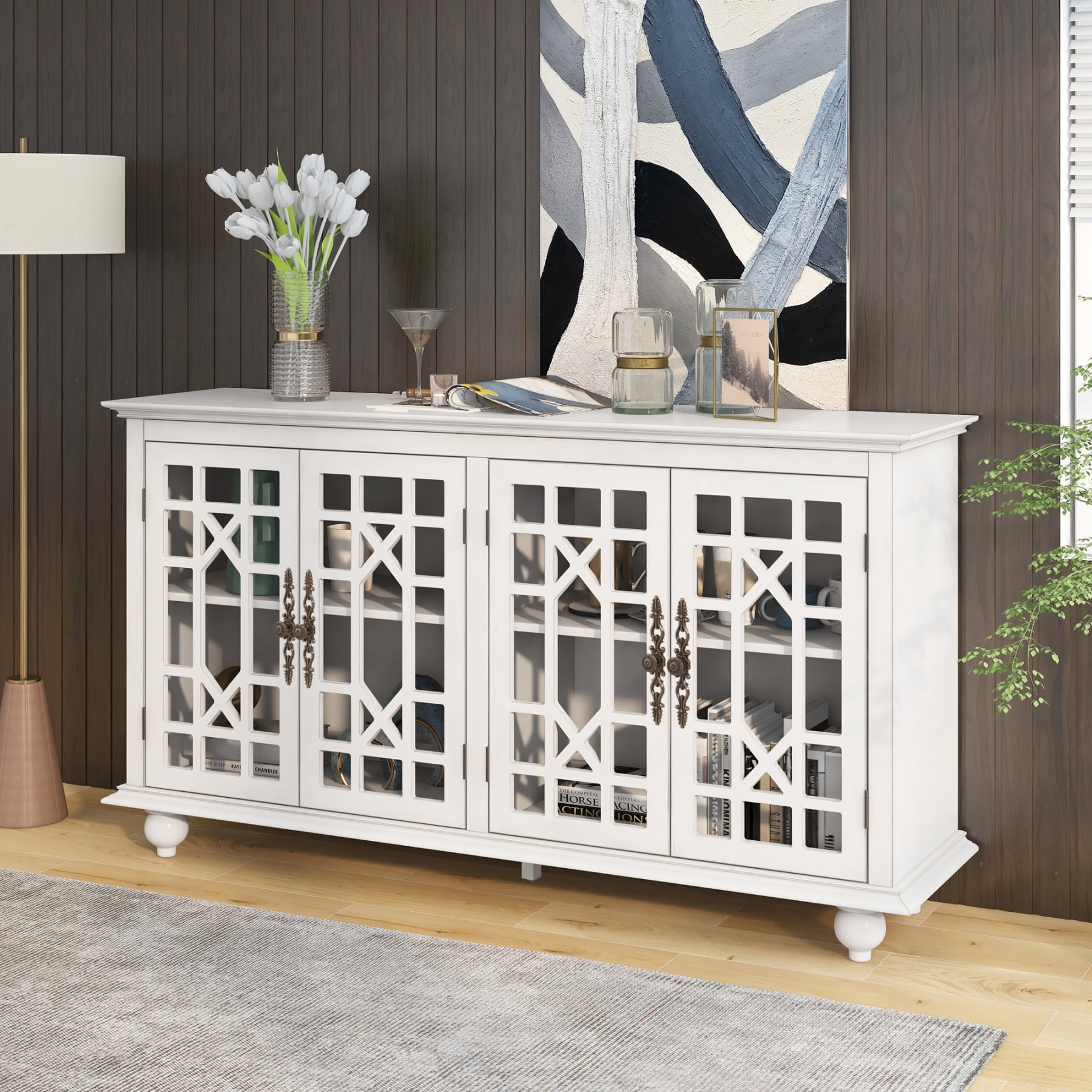 60" Storage Sideboard with Adjustable Height Shelves and 4 Doors ...