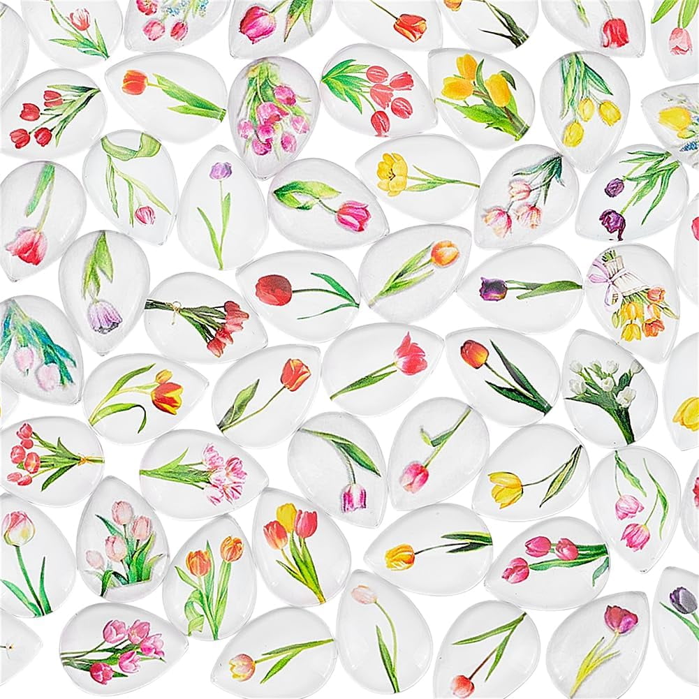 60 Styles Teardrop Glass Cabochons Water Drop Tulip Theme Cabochons ...