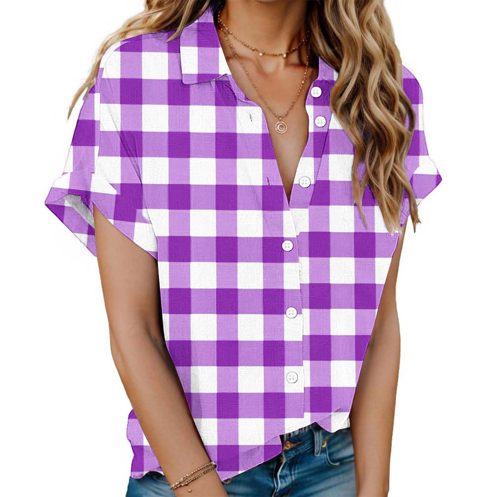 up to 60% off TOPUUTP Summer Tops for Women 2025 Plaid Short Sleeve ...