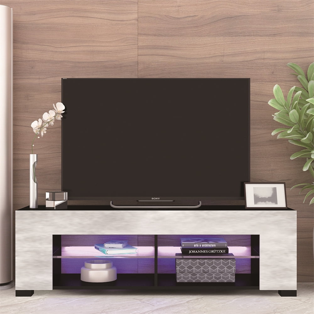 60'' TV Stand with LED Lights, Entertainment Center Small TV Console ...
