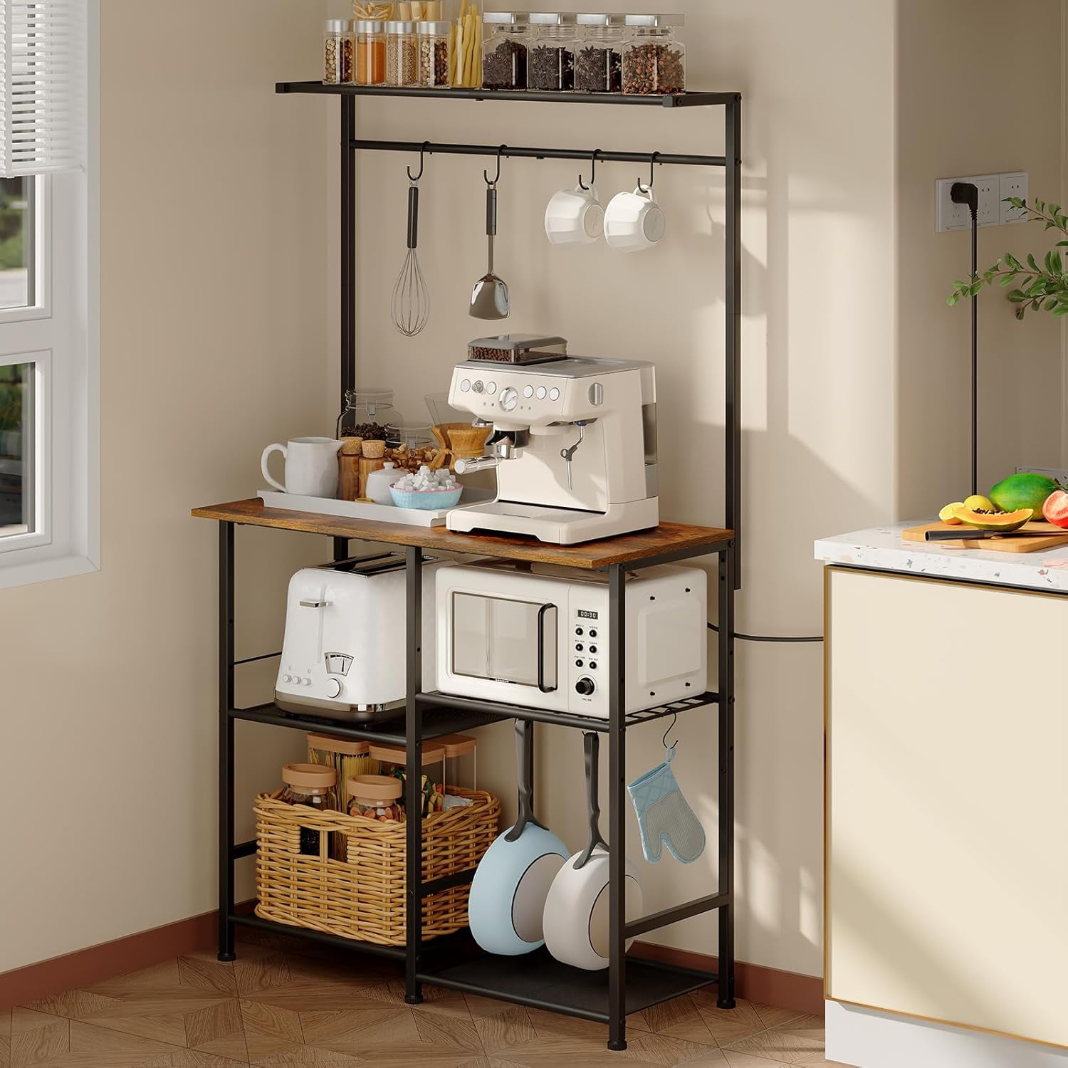 60" Tall Bakers Racks for Kitchens, Microwave Stand, 4-Tiers Coffee Bar ...