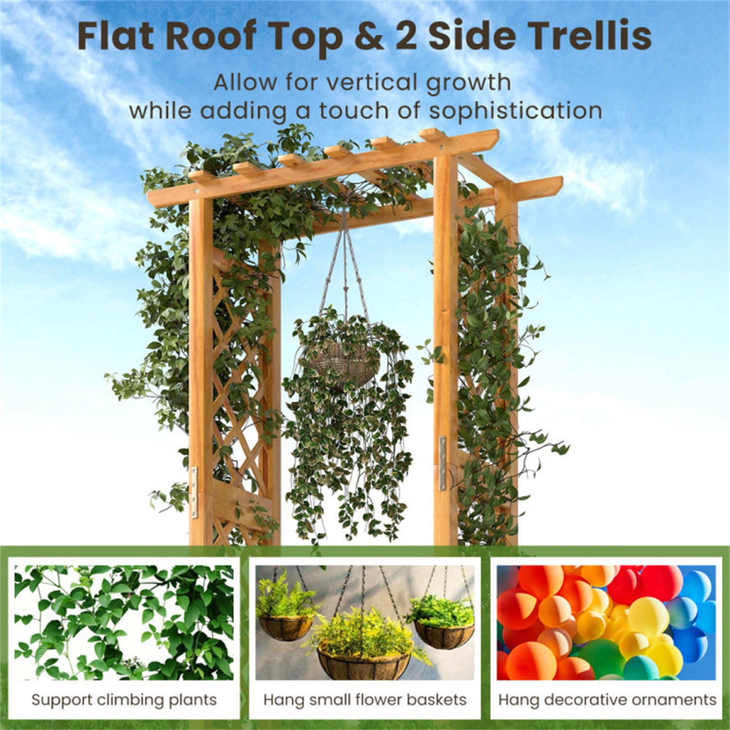 60" Tall Elevated Wooden Garden Bed 44LBS Roof Capacity Pine Wood ...