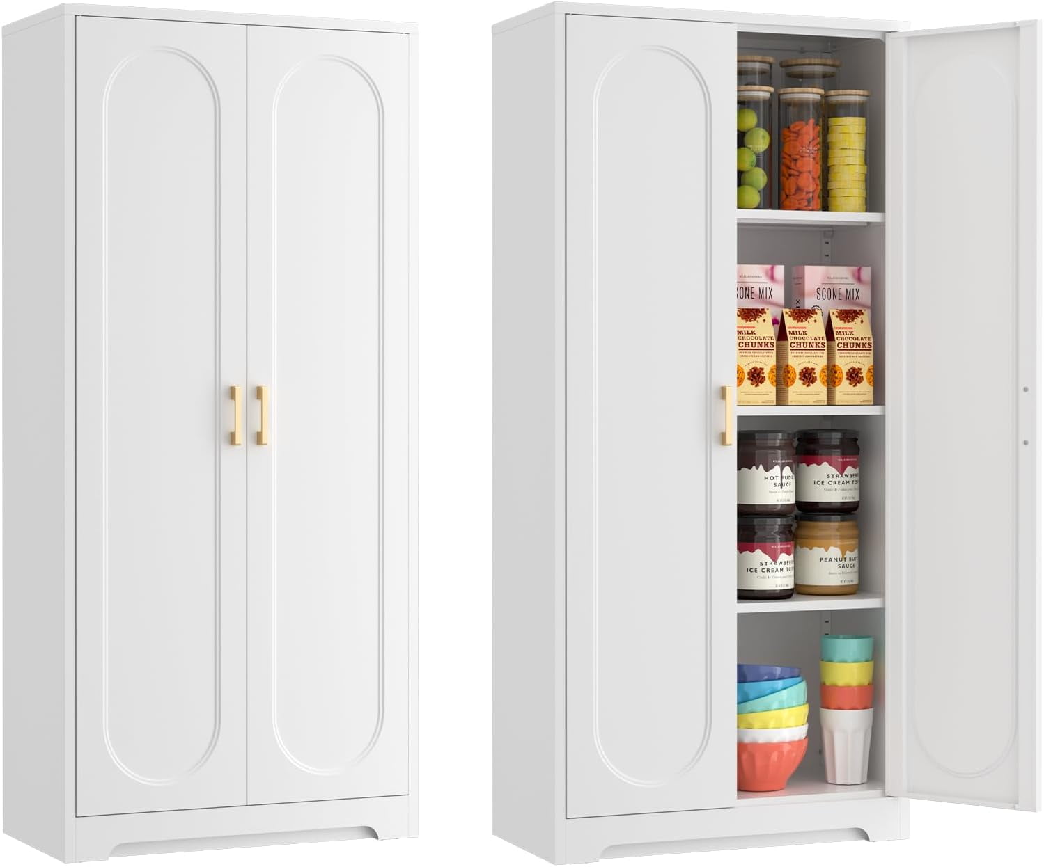 60" Tall Kitchen Pantry Cabinet, Metal Pantry Cabinet with Doors and ...