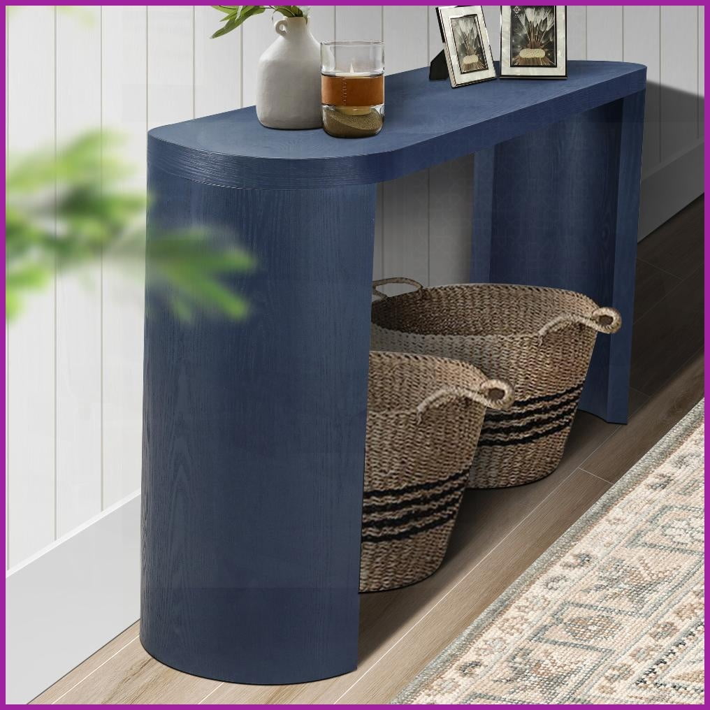 60'' Thick-Top Navy Blue Coffee Table with Curved Legs - Inward/Outward ...