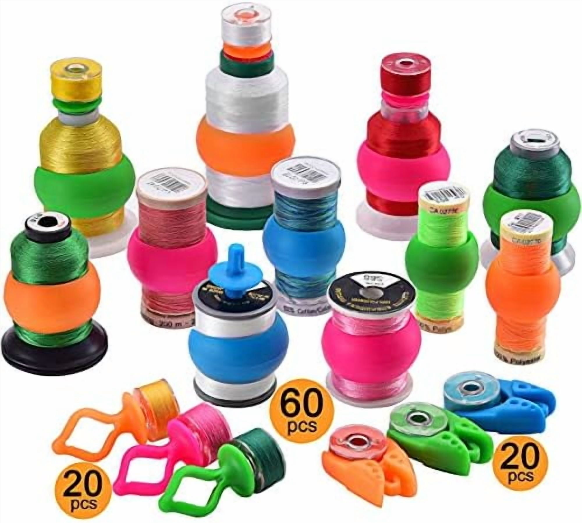60 Thread Spool Holder + 20 Bobbin Holders + 20 Bobbin Clips - Prevents ...